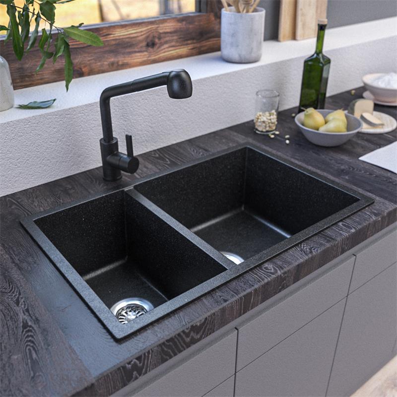China High Quality Double Bowl Quartz Granite Kitchen Sink Composite ...
